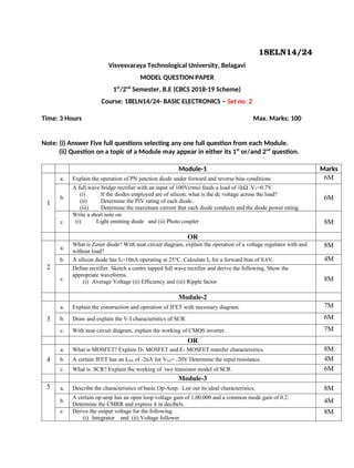1st and 2nd Semester 2018 scheme C cycle model question papers | PDF | Physics | Science