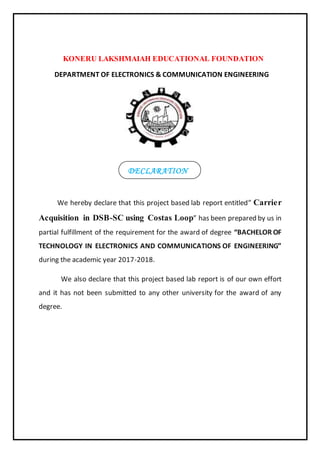 Communication Theory-1 project report || Carrier Acquisition in DSB_SC ...