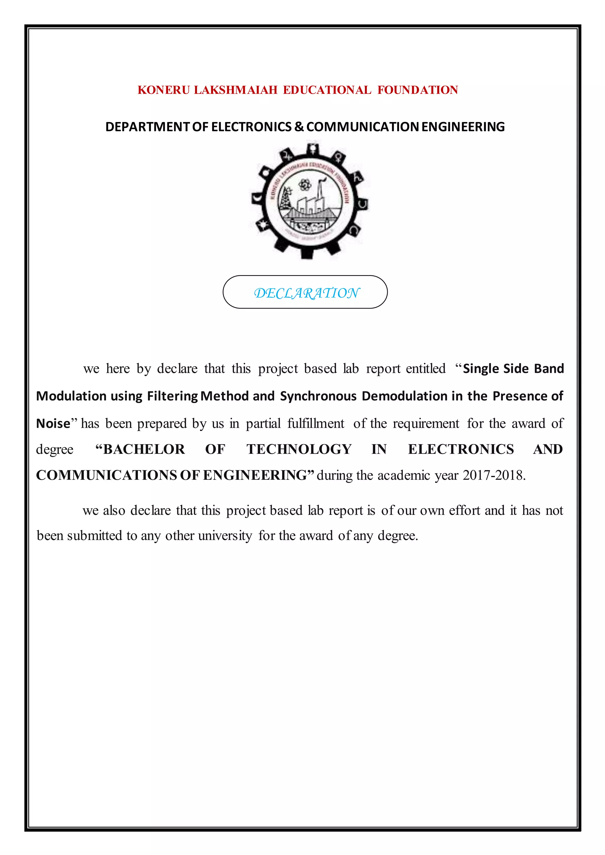 Communication Theory-1 Project || Single Side Band Modulation using Filtering Method and ...