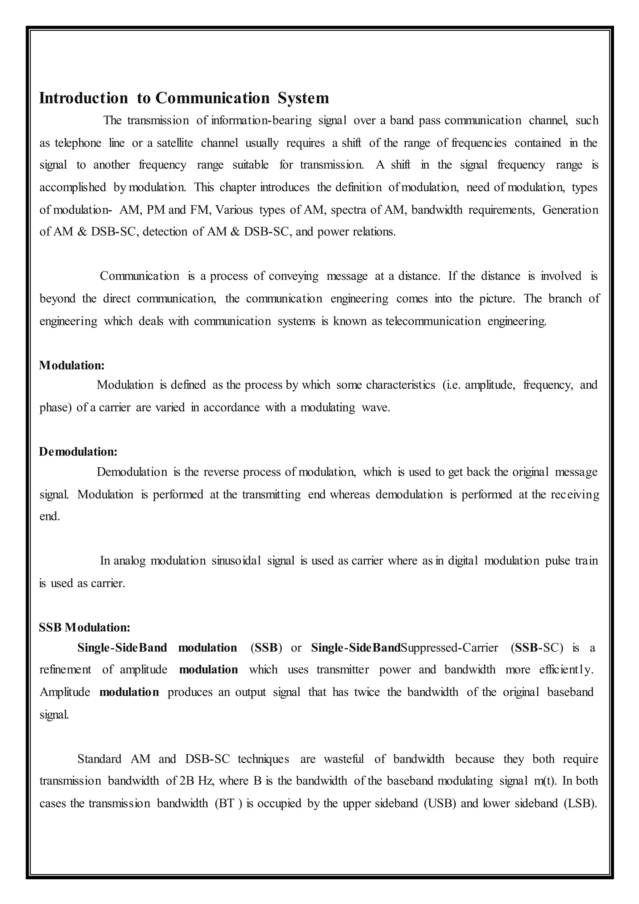 Communication Theory 1 Project Single Side Band Modulation Using Filtering Method And