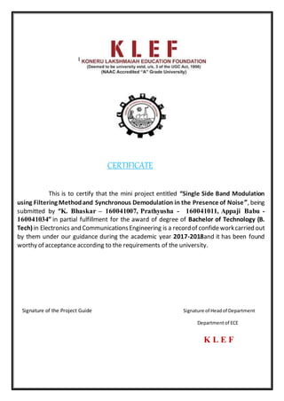 Communication Theory-1 Project || Single Side Band Modulation using ...