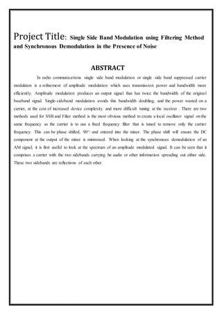 Communication Theory-1 Project || Single Side Band Modulation using Filtering Method and ...