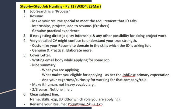 Step-by-Step Job Hunting - Part1 (W3D4, 23Mar) | PPT