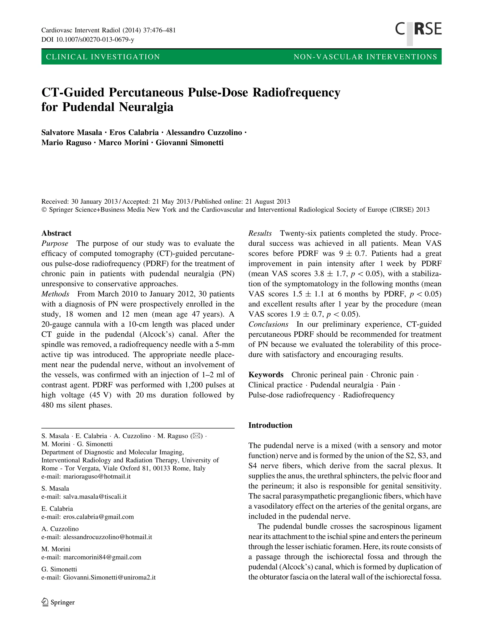 CT-Guided Percutaneous Pulse-Dose Radiofrequency for Pudendal Neuralgia | PDF | Physical Therapy ...