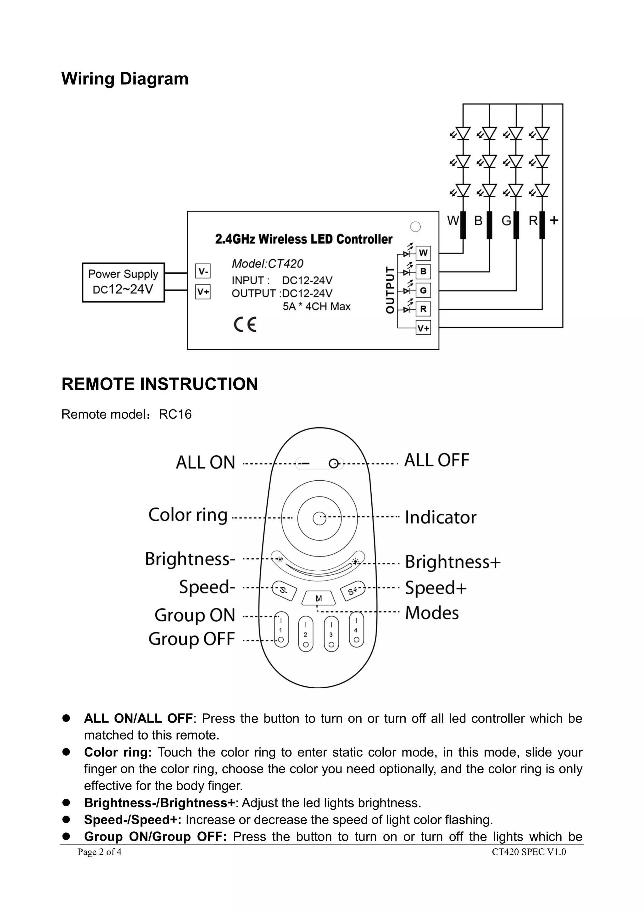 rgbw led wireless controller CT420 | PDF