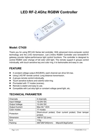 rgbw led wireless controller CT420 | PDF