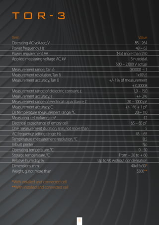 Devices for diagnostics of transformer oil TOP, TIAR, TOET | PDF