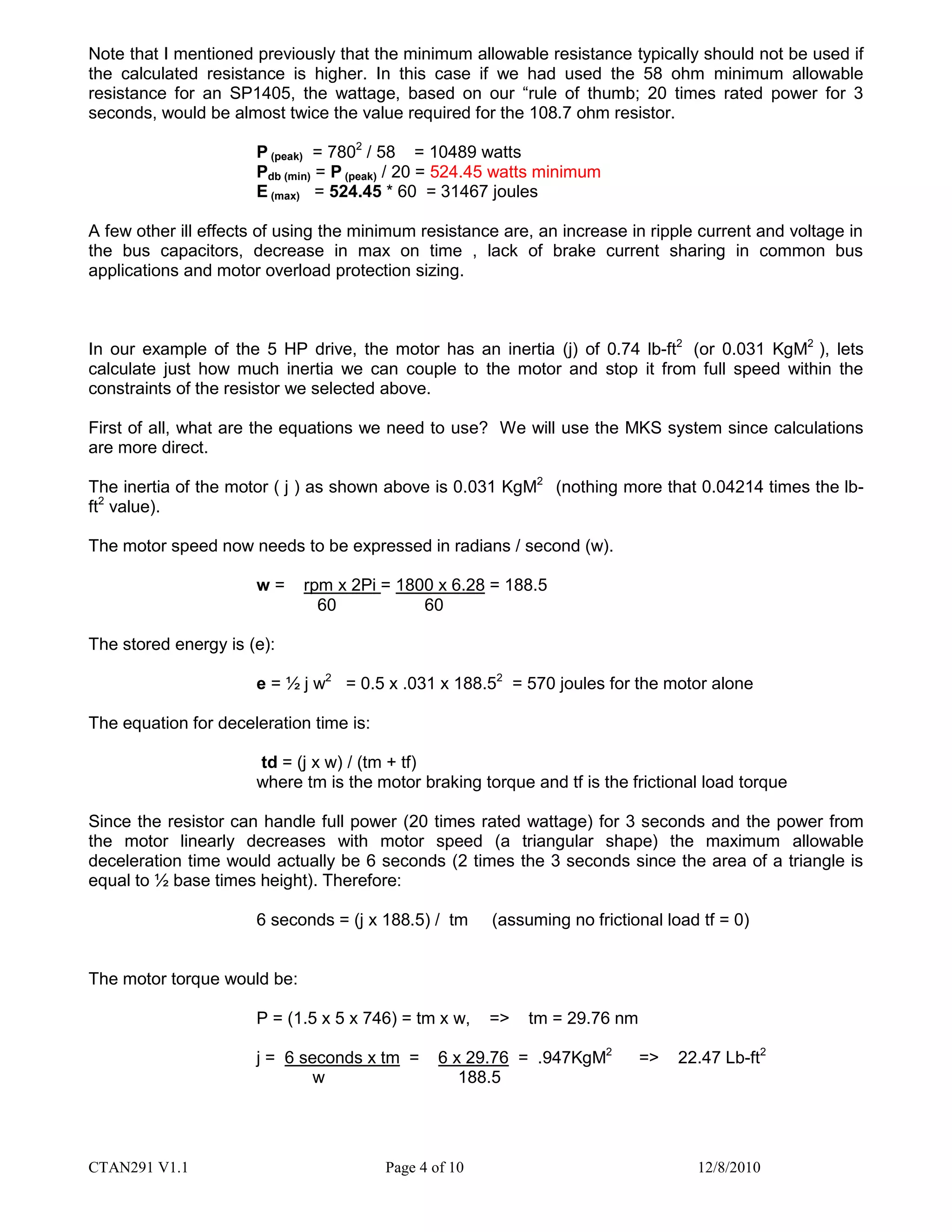 dynamic braking resistor selection calculation | PDF