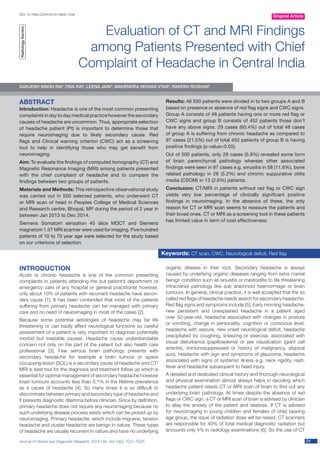 Ct and mri findings chief complaint of headache | PDF