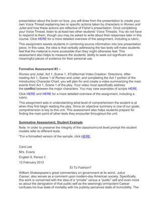 CTAP Romeo and Juliet Unit Assessments Overview | PDF