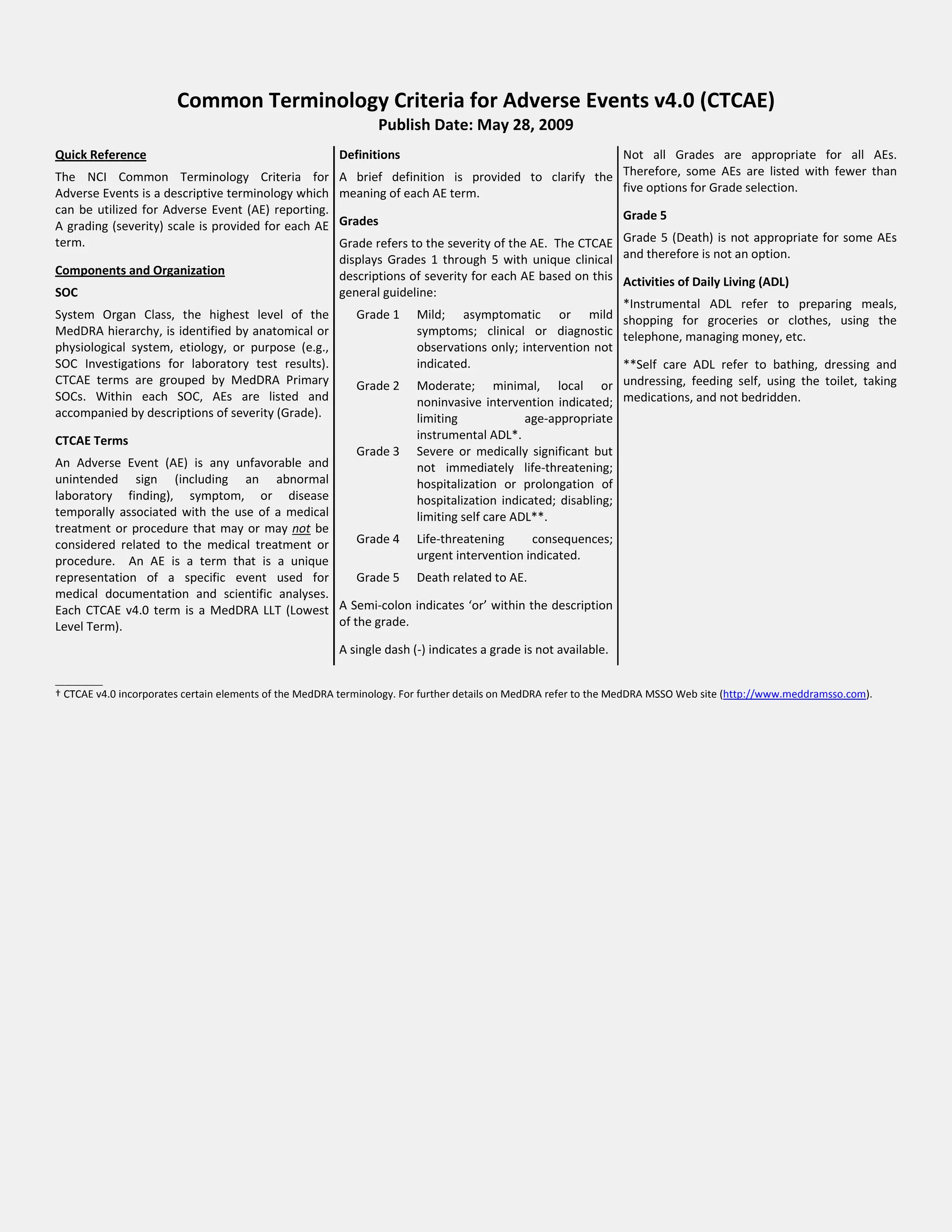 Ctcae 4.02 2009-09-15_quickreference_8.5x11[1] | PDF