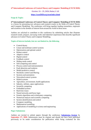 6 th International Conference of Control Theory and Computer Modelling ...
