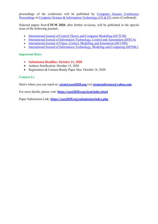 6 th International Conference of Control Theory and Computer Modelling ...
