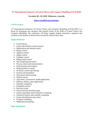 11th International Conference of Control Theory and Computer Modelling ...