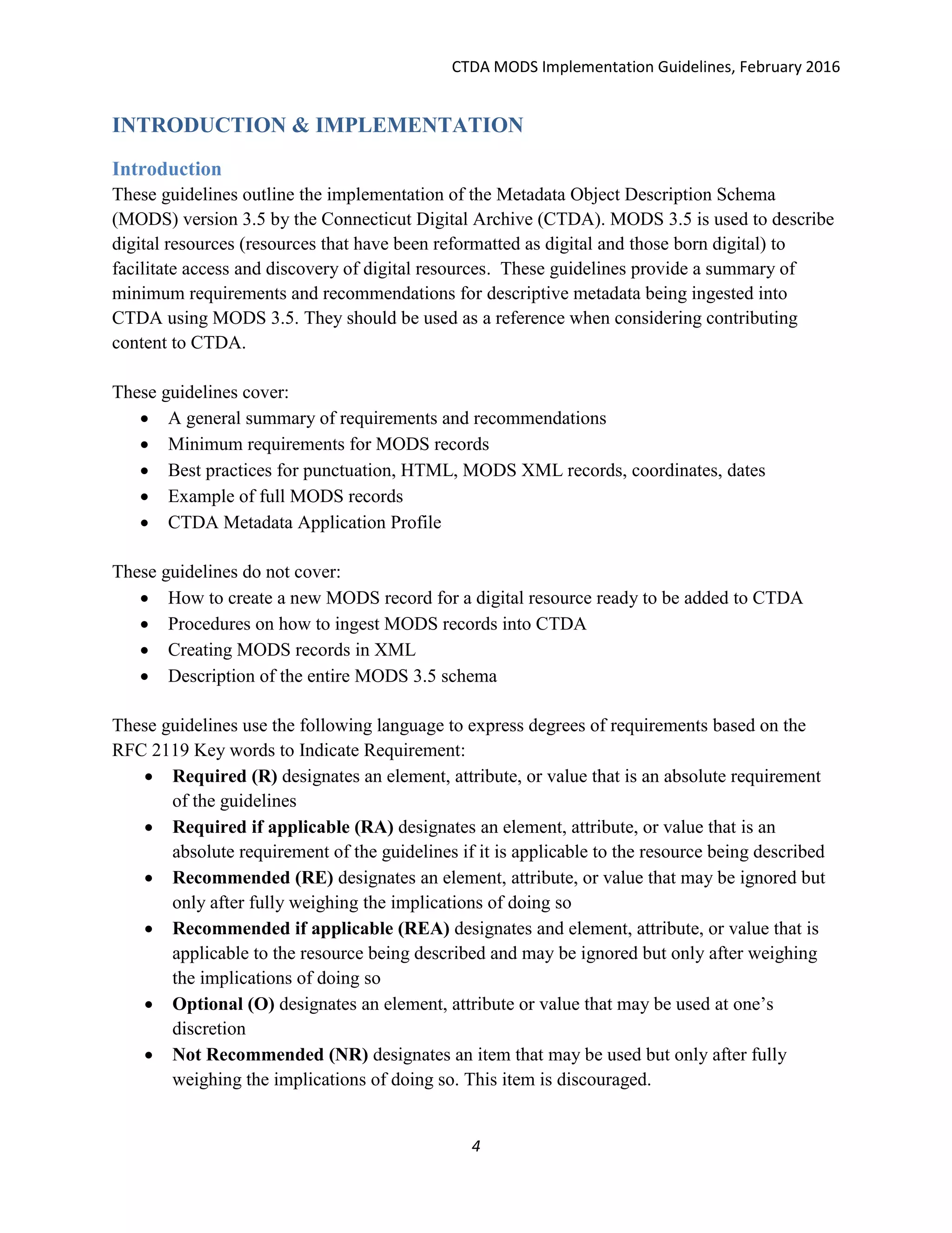 CTDA MODS Implementation Guidelines | PDF