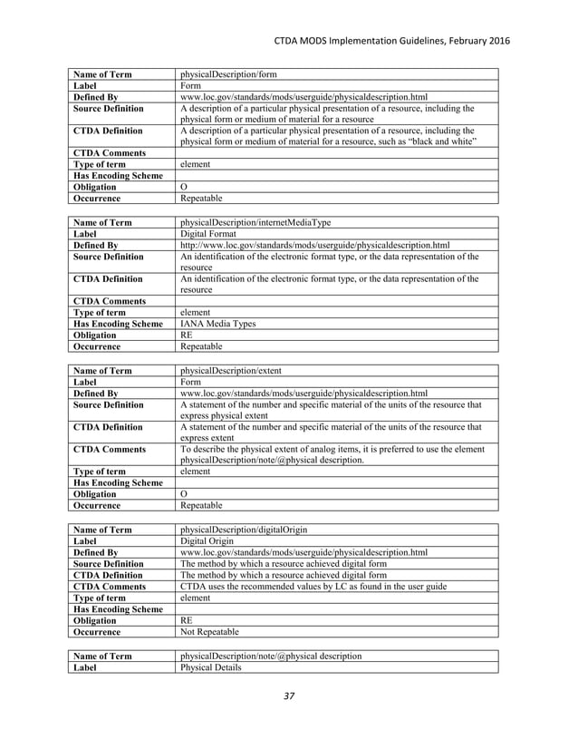 CTDA MODS Implementation Guidelines | PDF