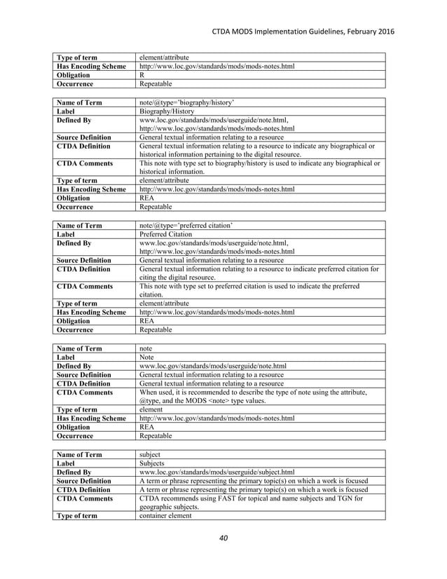 CTDA MODS Implementation Guidelines | PDF