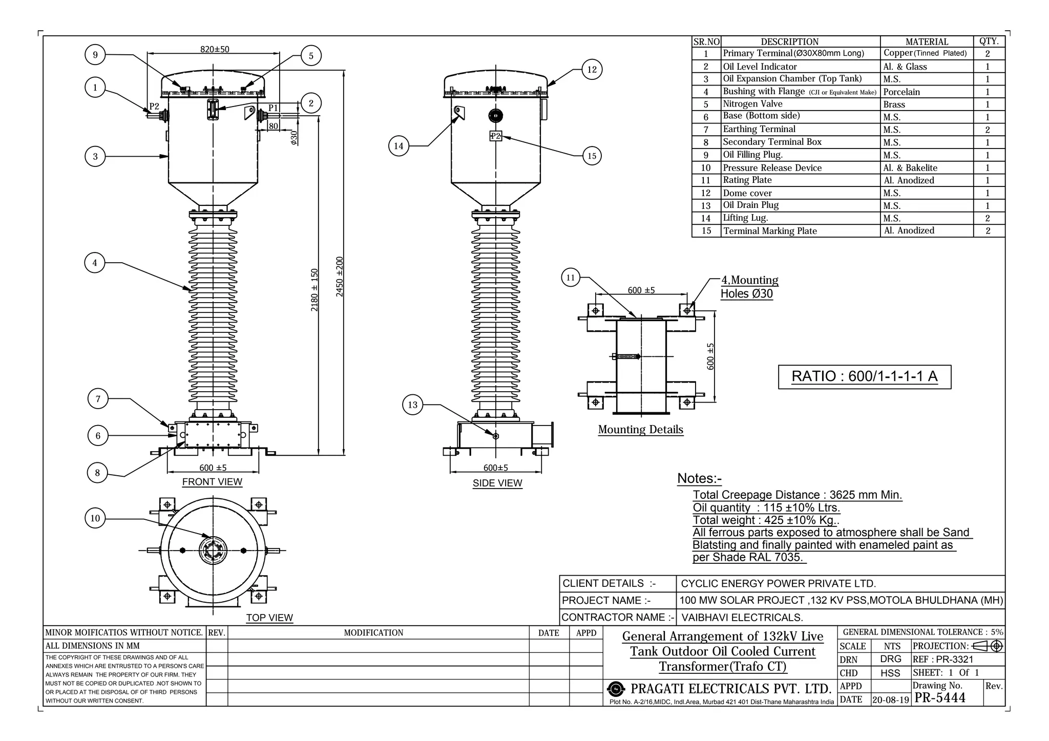 Current Transformer Drawing and GTP for MSETCL | PDF