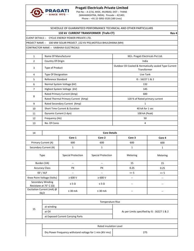 Current Transformer Drawing and GTP for MSETCL | PDF