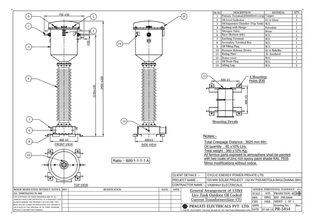 Current Transformer Drawing and GTP for MSETCL | PDF
