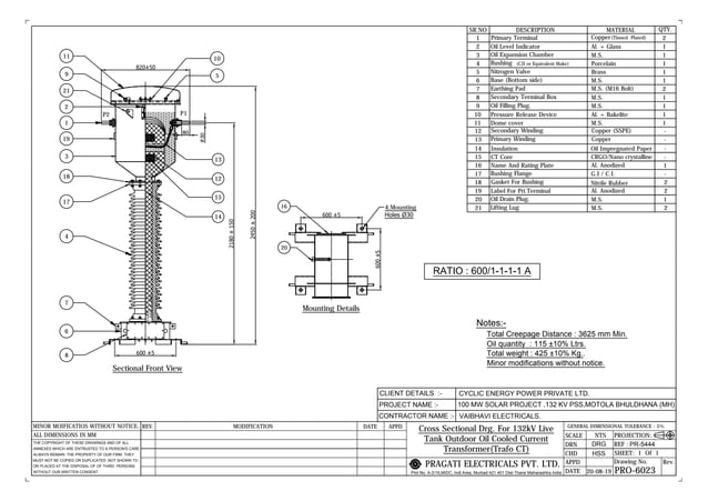 Current Transformer Drawing and GTP for MSETCL | PDF