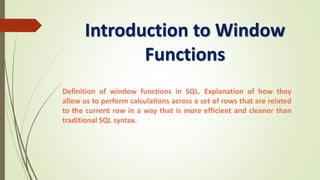 PPT of Common Table Expression (CTE), Window Functions, JOINS, SubQuery ...
