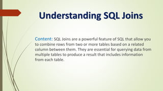 PPT of Common Table Expression (CTE), Window Functions, JOINS, SubQuery | PPTX