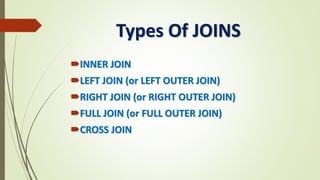 PPT of Common Table Expression (CTE), Window Functions, JOINS, SubQuery ...