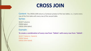 PPT of Common Table Expression (CTE), Window Functions, JOINS, SubQuery ...