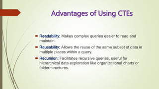 PPT of Common Table Expression (CTE), Window Functions, JOINS, SubQuery | PPTX