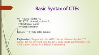 PPT of Common Table Expression (CTE), Window Functions, JOINS, SubQuery | PPTX