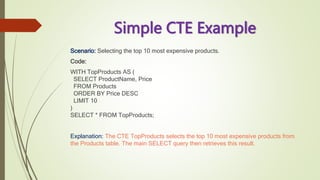 PPT of Common Table Expression (CTE), Window Functions, JOINS, SubQuery | PPTX