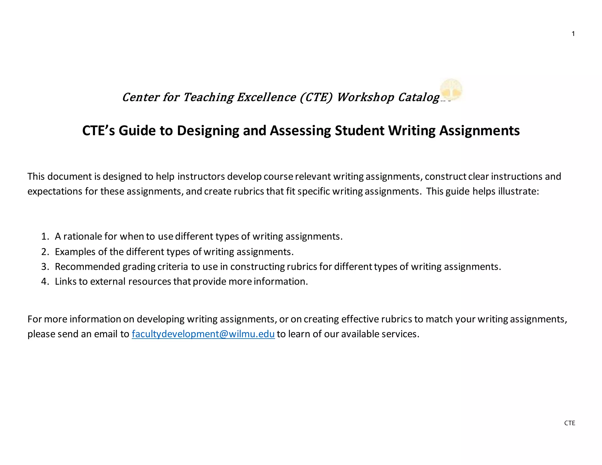 CTE Guide to Designing and Assessing Student Writing Assignments | DOCX | Educational Assessment ...