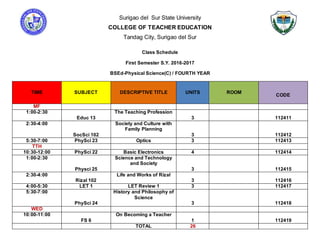 CTE -4TH YEAR SCHEDULE /A.Y.2016-2017..SDSSU-MAIN | PPT