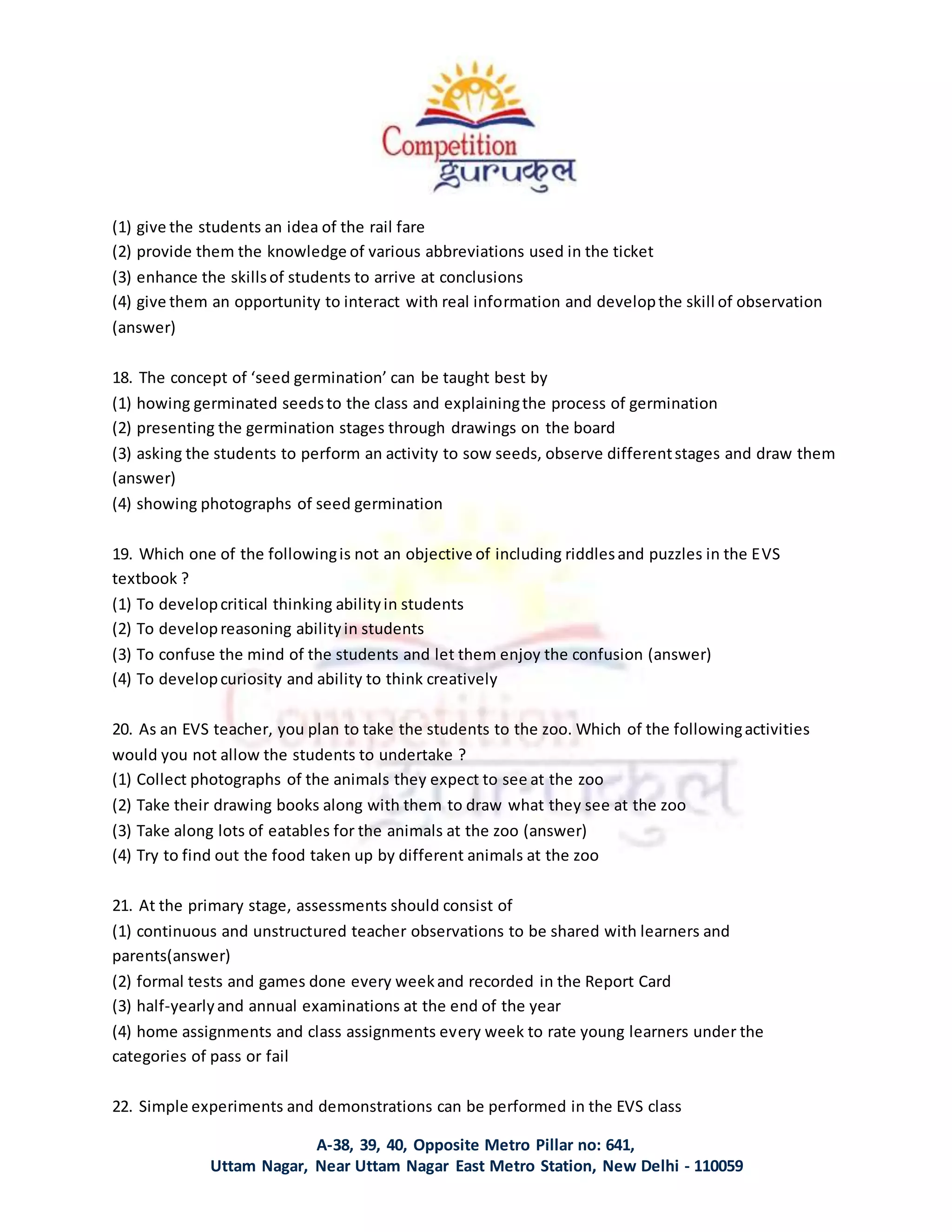 Ctet evs previous paper 11 | PDF | Free Download