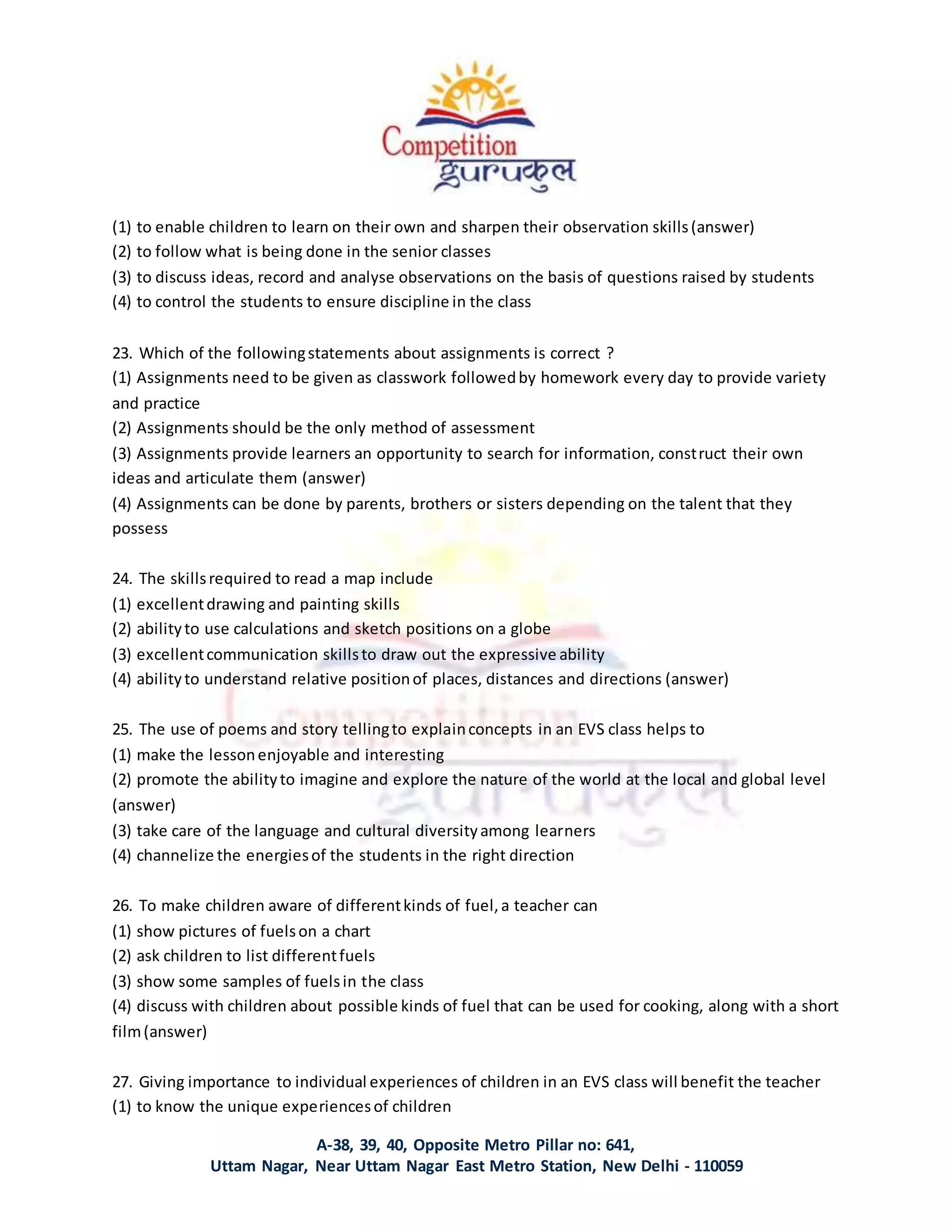 Ctet evs previous paper 11 | PDF