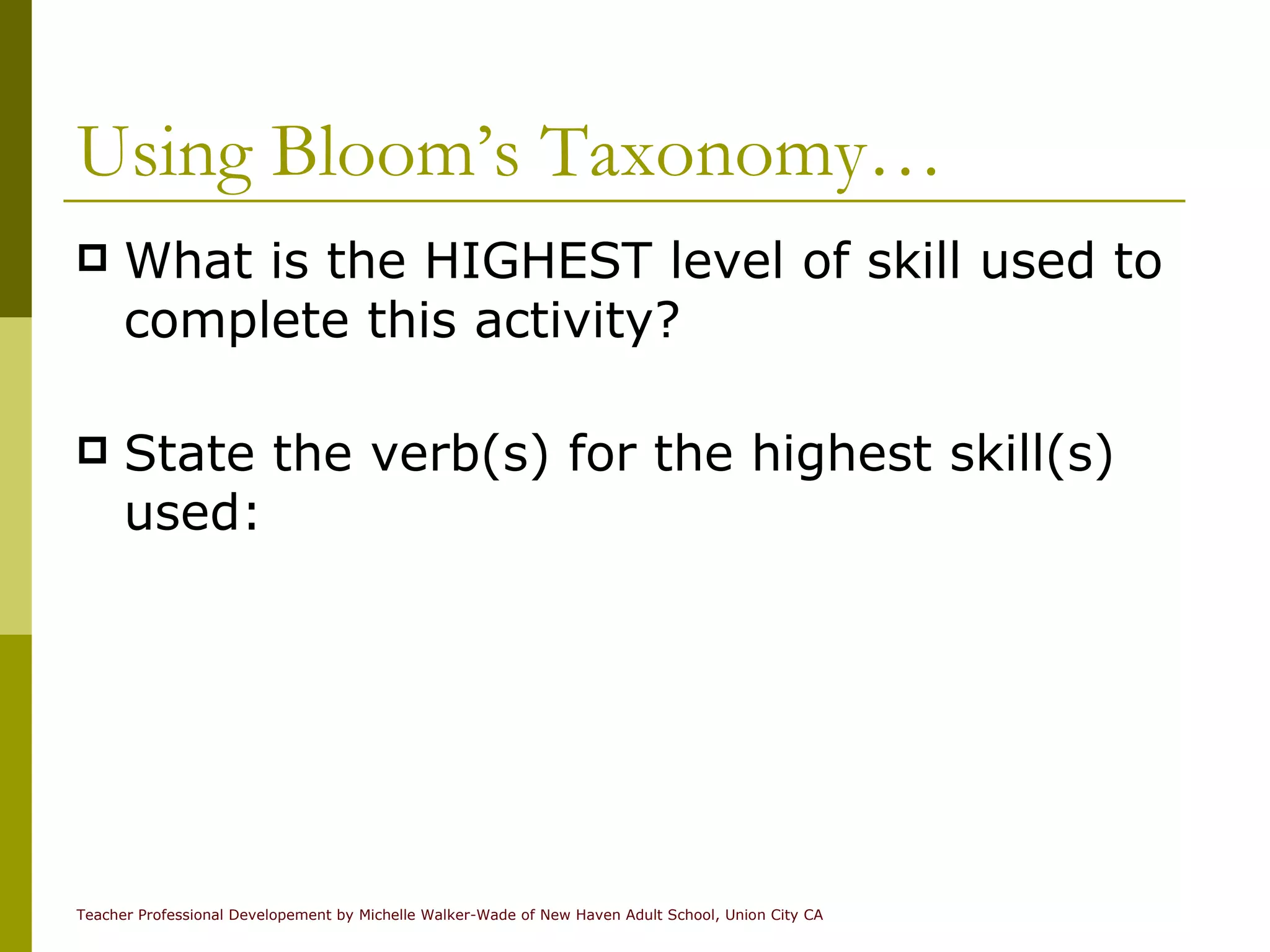 Using bloom's taxonomy to construct cohesive lesson objectives and ... Using bloom's taxonomy to construct cohesive lesson objectives and ...