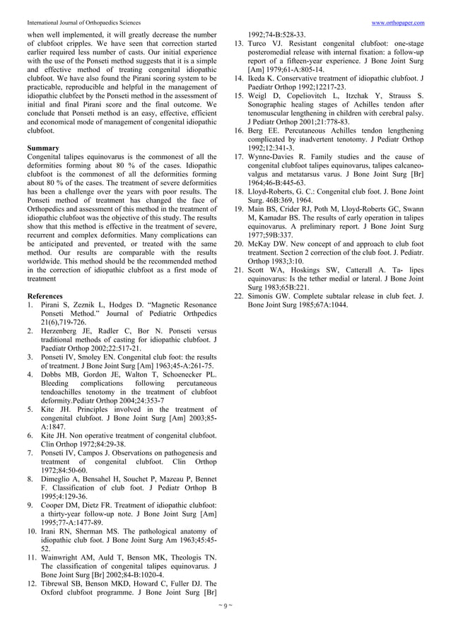 Correction of club foot by Ponseti method | PDF | Death, Injury, or ...