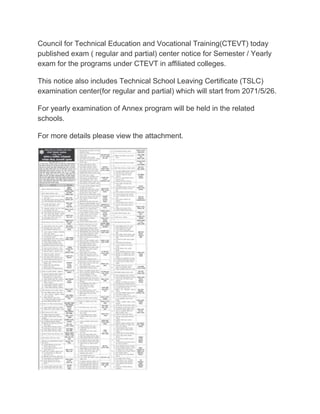CTEV published notice for the various programs | DOCX
