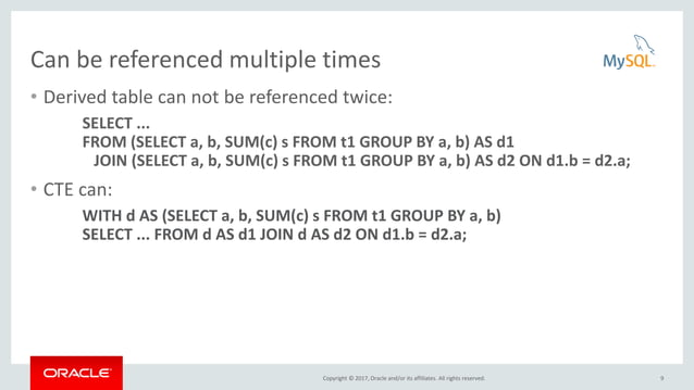 Common Table Expressions (CTE) & Window Functions in MySQL 8.0 | PPT