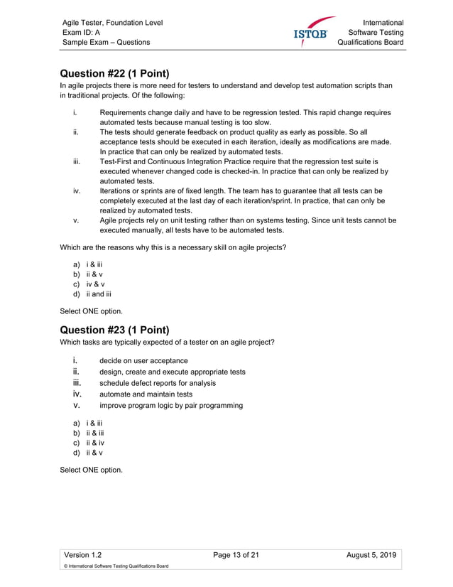 Ctfl at sample exam a v1.2 questions | PDF