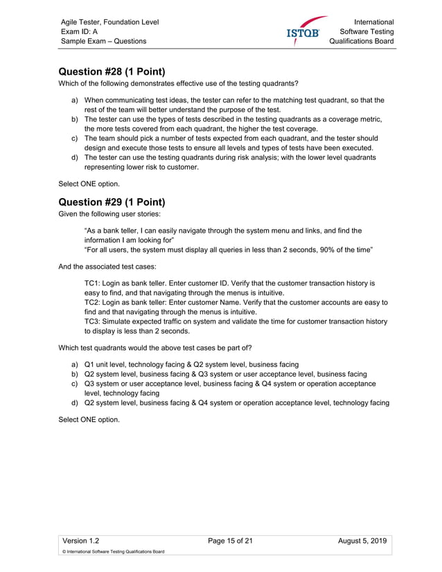 Ctfl at sample exam a v1.2 questions | PDF
