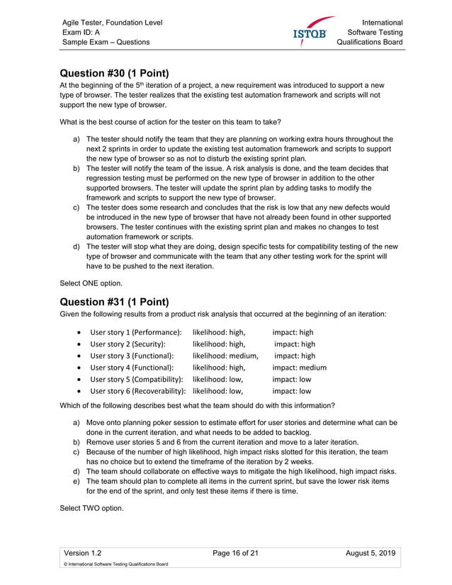 Ctfl at sample exam a v1.2 questions | PDF