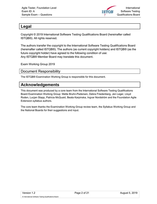 Ctfl at sample exam a v1.2 questions | PDF