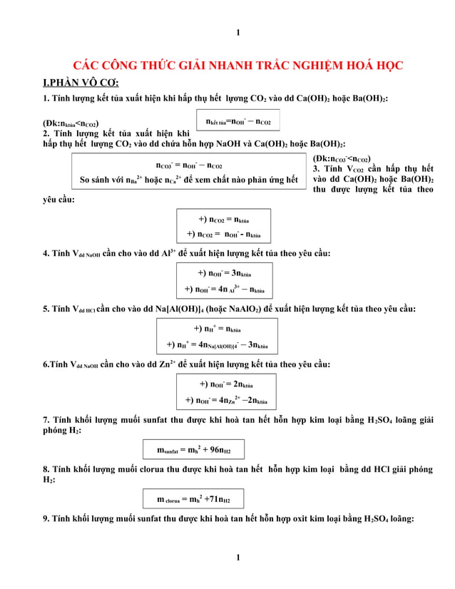 Cong thuc giai nhanh trac nghiem hoa hoc | PDF