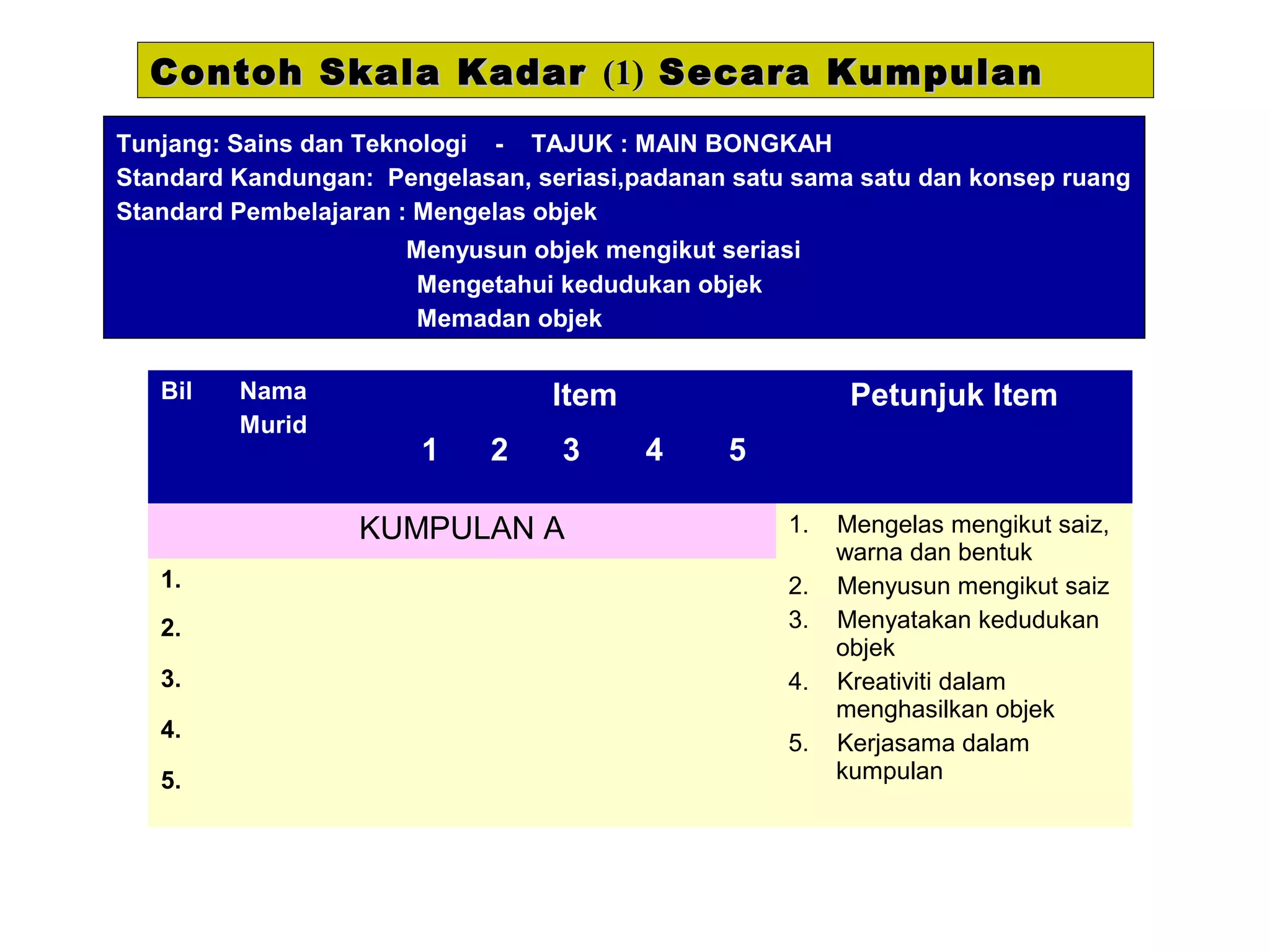 CONTOH SKALA KADAR PRASEKOLAH | PPT