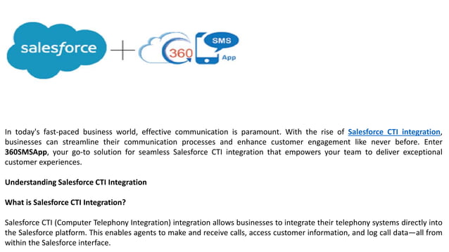 Cti Integration Salesforce 360 Sms App Pptx Computer Software And Applications Computing