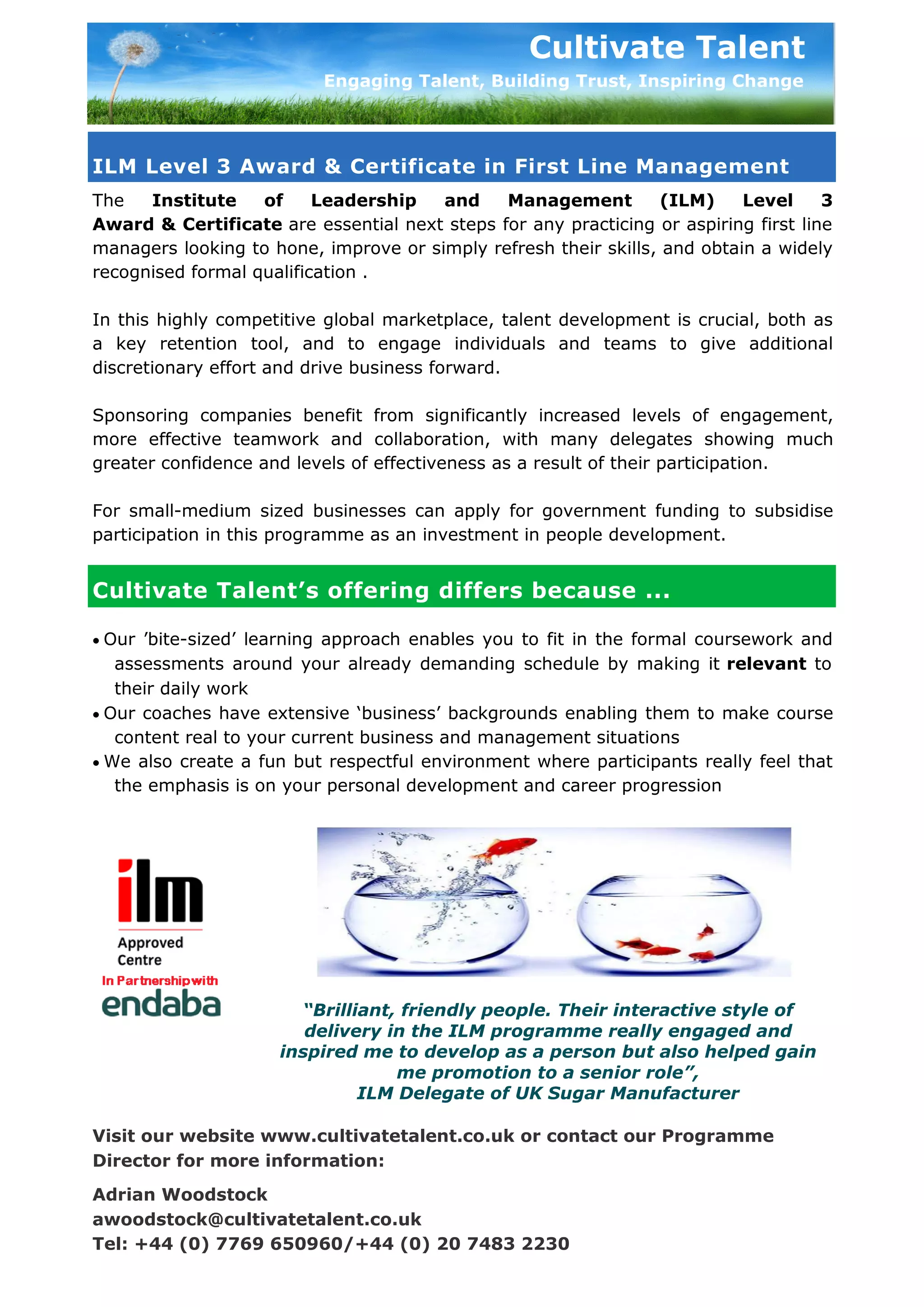 ILM Level 3 First Line Manager Development Programme | PDF