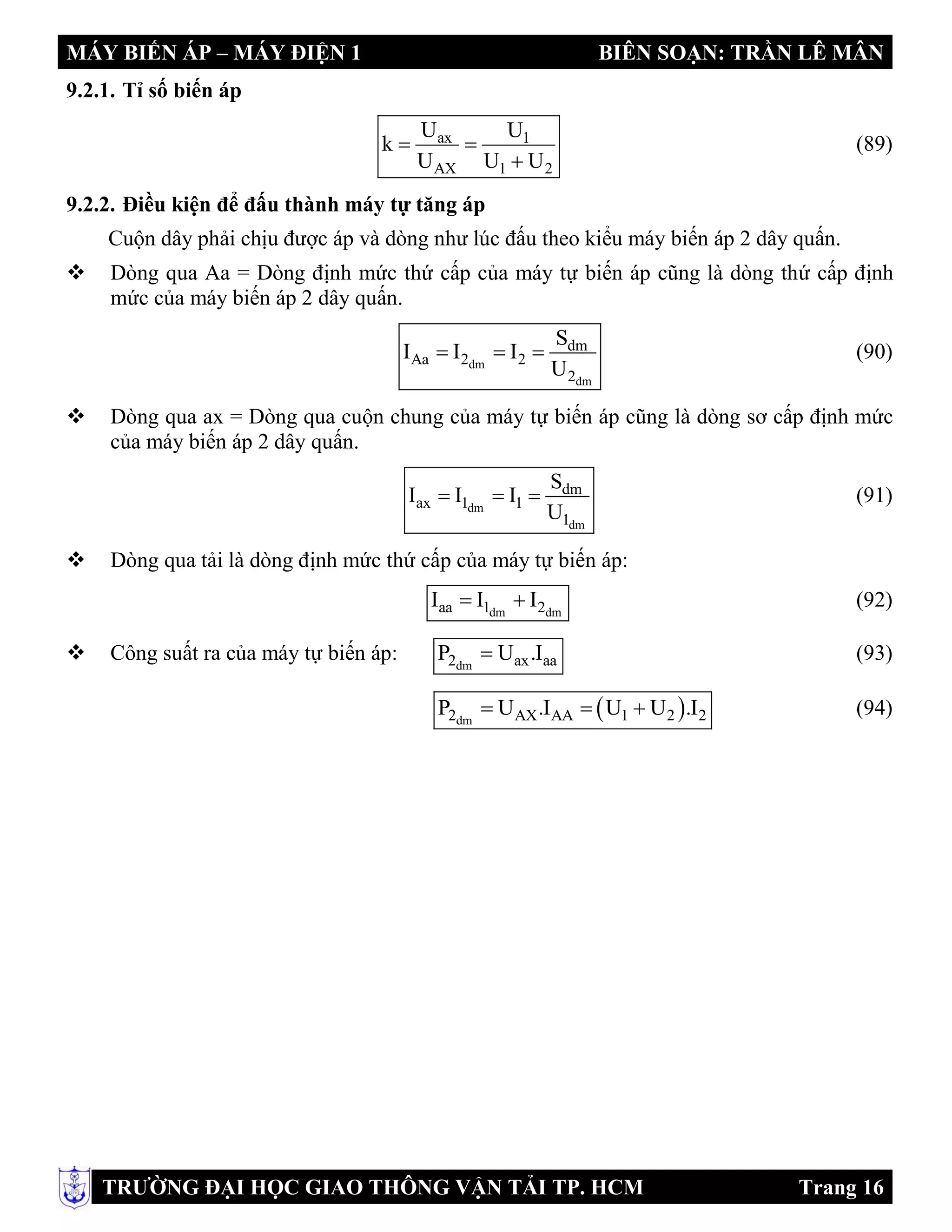Công thức Máy điện 1 - Chương 2 - Máy biến áp | PDF