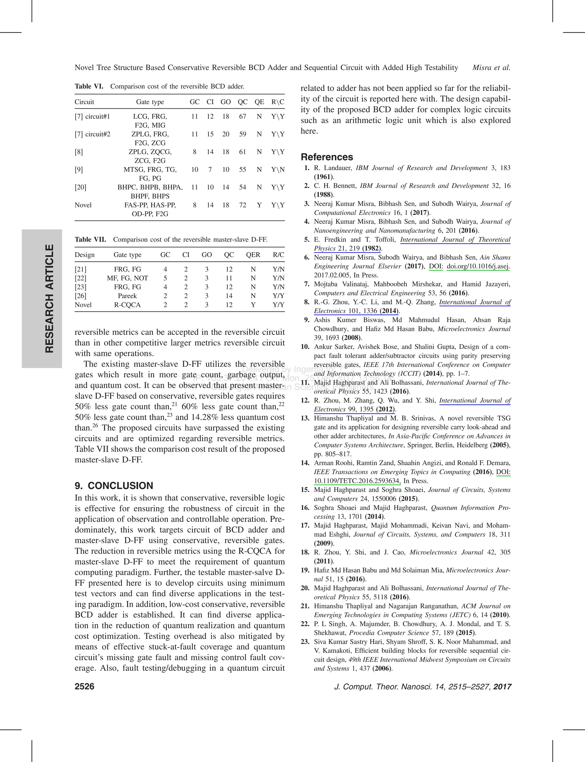 Novel Tree Structure Based Conservative Reversible Binary Coded Decimal ... Novel Tree Structure Based Conservative Reversible Binary Coded Decimal ...